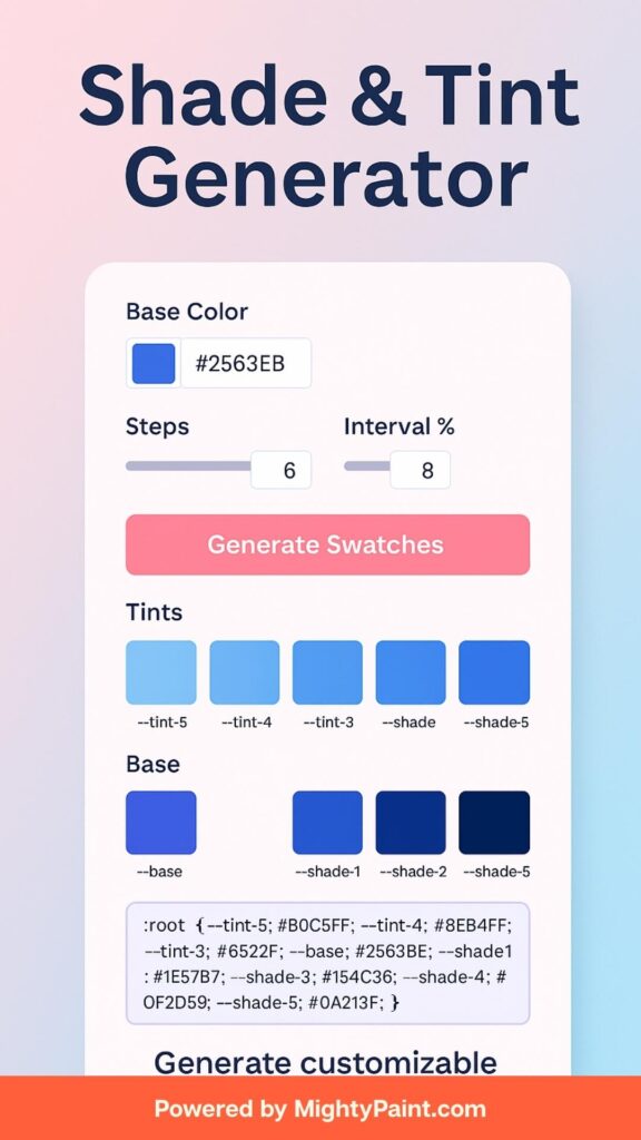 Shade & Tint Generator – Free Online Tool to Create CSS Color Palettes